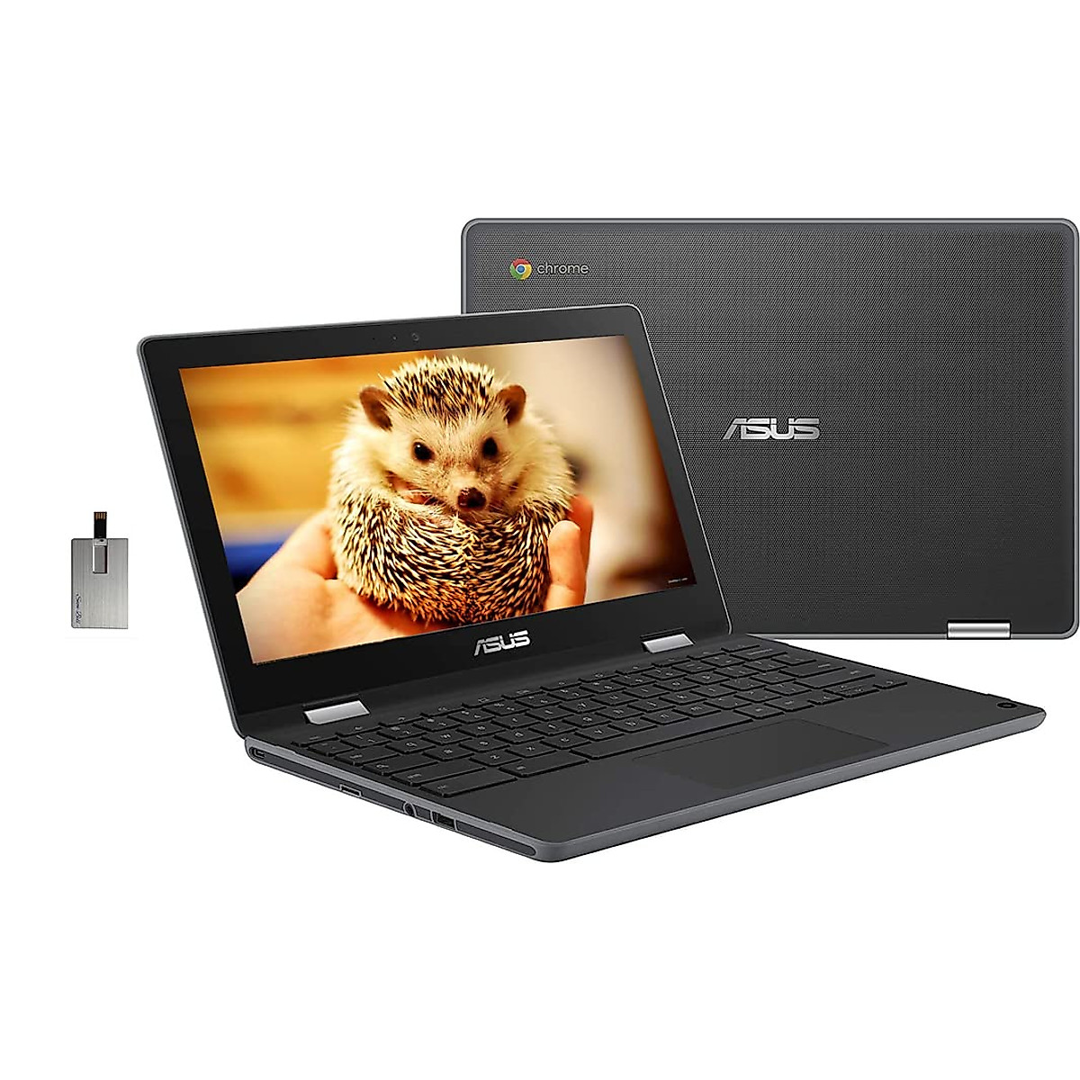 ASUS 2022 Chromebook Flip 2-in-1 360° 11.6" HD Laptop, Intel Celeron N4000 Processor, 4GB RAM, 32GB eMMC Flash Memory, Intel HD Graphics 600, HD Webcam, Chrome OS, Black, 32GB SnowBell USB Card