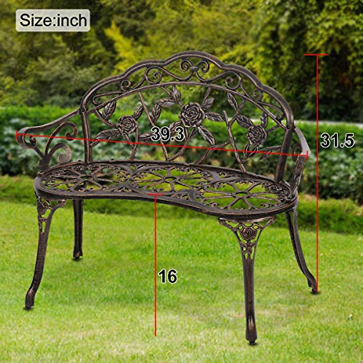 TTY Store Patio Garden Bench Park Bench Loveseats for Outdoor Porch, Patio, Lawn, Balcony, Backyard and Indoor Metal Material Bench