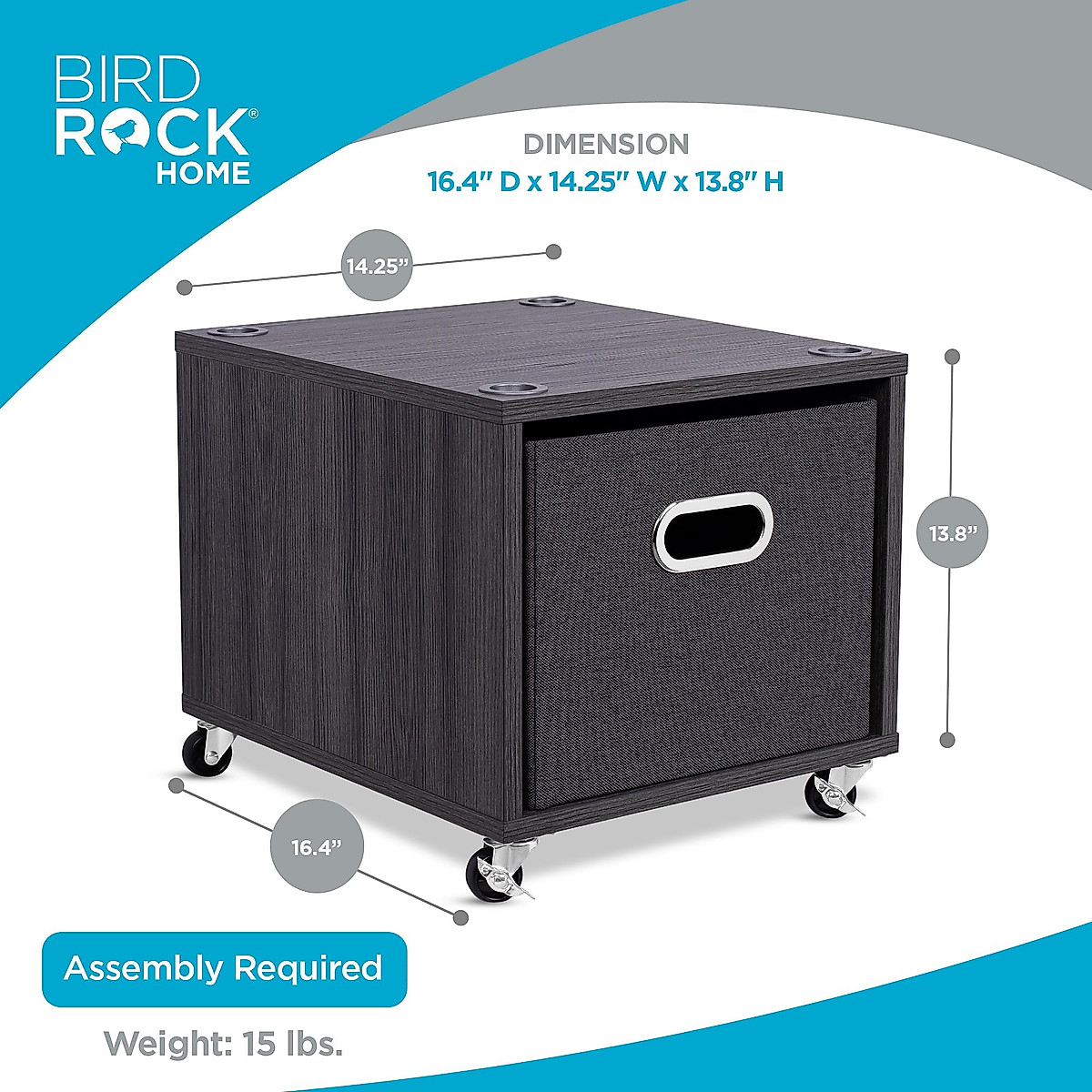 BIRDROCK HOME Rolling File Cabinet with 1 Lateral Drawer – Decorative Storage Shelf for Blankets, Books, Files, Magazines, Toys, etc – Removable Bin with Handles – Under Desk Office Organizer