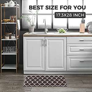 KOKHUB Kitchen Mat,1/2 Inch Thick Cushioned Anti Fatigue Waterproof Kitchen Rug, Comfort Standing Desk Mat, Kitchen Floor Mat Non-Skid & Washable for Home, Office, Sink,17.3"x28"- Brown