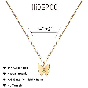 Hidepoo Initial Butterfly Necklaces for Women - 14K Gold Filled Initial Letter A Butterfly Necklace Tiny Initial Name Letter Butterfly Choker Necklaces for Women Jewelry Gifts for Women Gifts(A)