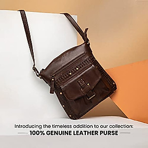 Sling Bags for Women Genuine-Leather - Vintage Multi Pocket Crossbody Purse (Chestnut)