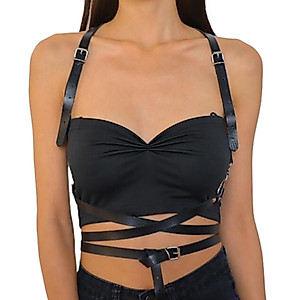 BODIY Gothic Punk Body Chains PU Leather Fashion Black Waist Straps Belt Womens Loop Belts Fashion Halloween Club Adjustable Costume Belt