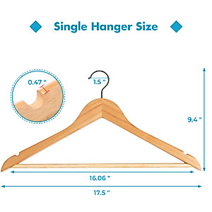 JS HOME Wooden Hangers 30 Pack, Strong Wood Suit Hangers with Extra Smooth Finish, Precisely Cut Notches and 360 Degree Black Swivel Hook, Solid Wooden Clothes Hangers for Shirt Coat Jacket Dress