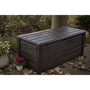 Keter Brightwood 120 Gallon Outdoor Resin Garden Patio Storage Furniture Deck Box