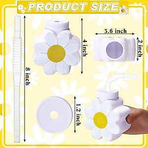 Domensi 12 Pcs Daisy Flower Cups with Lids and Straws, 10 oz Daisy Flower Plastic Cups for Daisy Birthday Party, Daisy Themed Party, Wedding Baby Shower Party Decorations Supplies