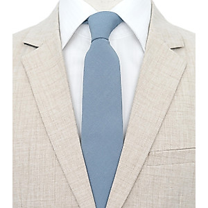 BELLUNO Men's Skinny Ties, Cotton Linen Blend 2.5 inch Slim Neckties, Dusty Blue Tie