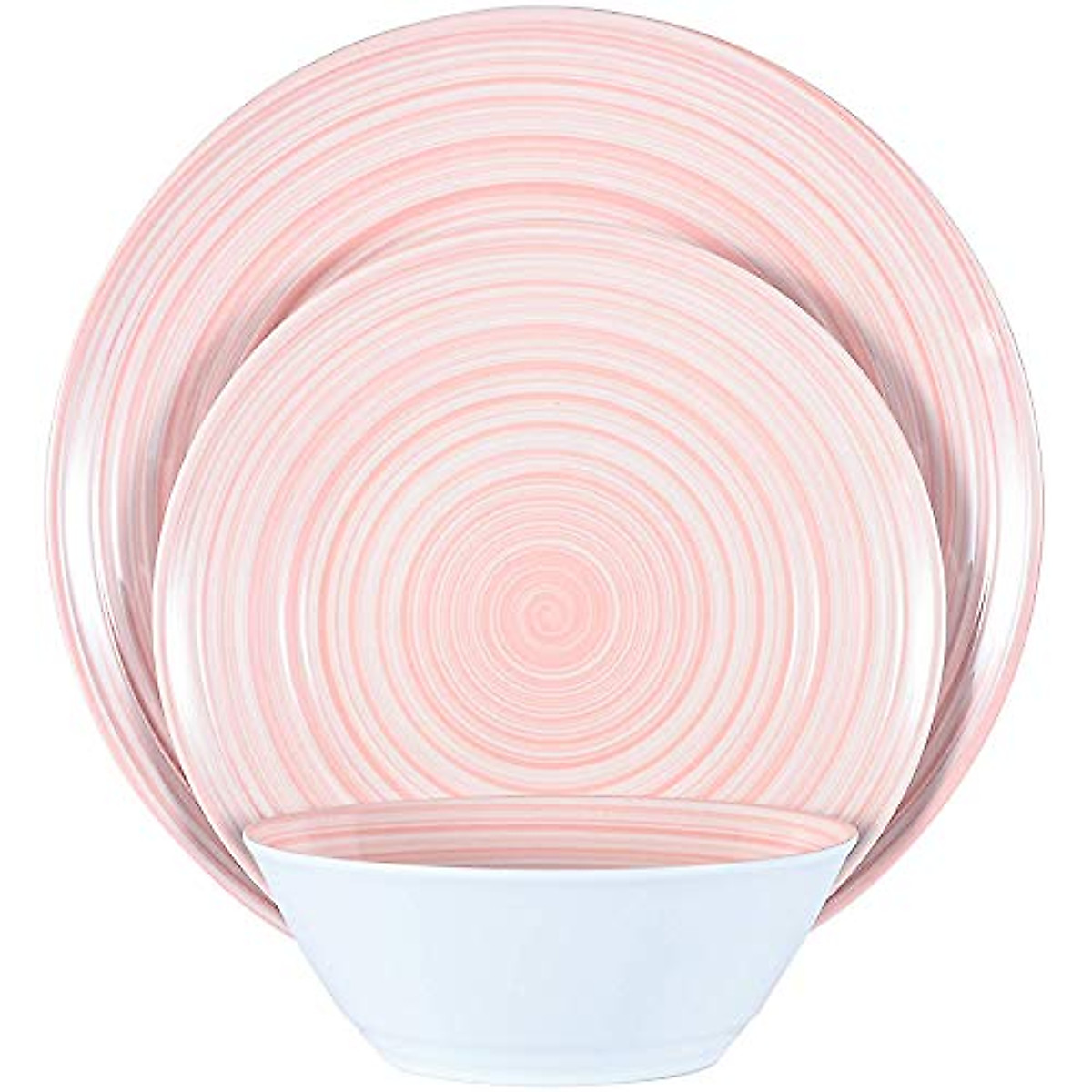 Joviton Home 24PCS Heavenly Pink Swirl Melamine Dinnerware Sets for 8,Outdoor Plates and Bowls Sets (Heavenly Pink)