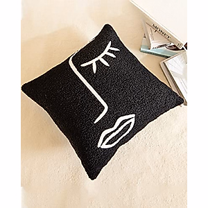 Nabis White Black Square Throw Pillow Cover 18x18, Picasso Style Pattern Tufted Decorative Throw Pillowcase Retro Cushion Covers for Couch Bed Bedroom Home Decor (White)