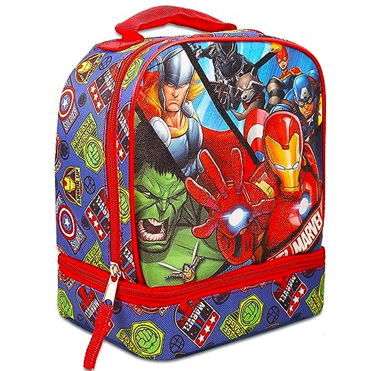 Marvel Avengers Lunch Box Set For Boys and Girls - Marvel School Supplies Bundle with 2-Compartment Avengers School Lunch Bag Plus Stickers and More (Superhero Lunch Bag)