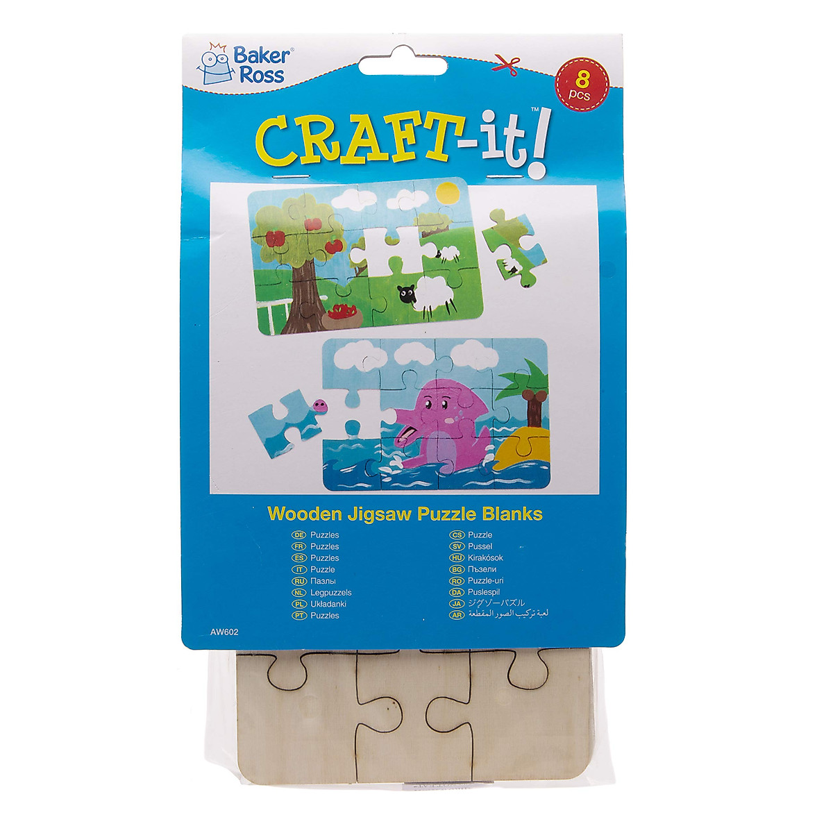 Baker Ross AW602 Wooden Jigsaw Puzzles - Pack of 8, Painting Arts and Crafts for Kids
