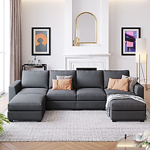U Shaped Couch with Reversible Chaise Oversized Sectional Couches for Living Room Modern Modular Sectional Sofa Comfy Cloud Couch with Deep Seat for Office Apartment, Gray