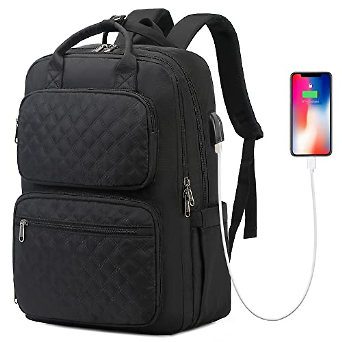 CAMTOP School Backpack College Laptop Backpacks with USB Charging Port 15.6 Inch Computer Bookbag for Women Girls(17 Inch, Black)