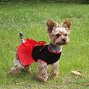 Phiyolin Dog Dress, Pet Princess Dress Red Organza Puppy Dress with Cute Bow, Pet Dress with Diamond Dog Skirt for Small to Medium Dogs(M,Red)