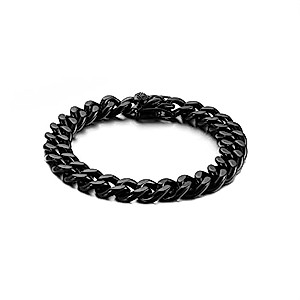 Roseheart Hip-hop jigs Polished Bracelet 11mm Men Stainless Steel Cuba Bracelet (Color : Black KB110641-Z)