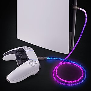 playvital 3.28FT Illuminated Charging Cable for ps5 Controller, USB Type C Charging Cord for Gamepad, Universal LED Light Up Data Cord for Xbox Core/Elite Series 2 / Switch Pro Controller