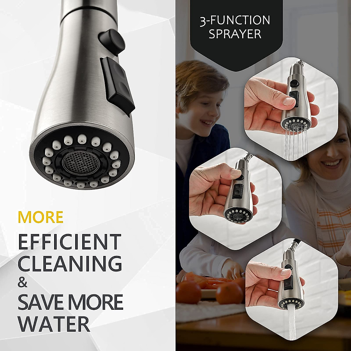 Kitchen Faucet with Pull Down Sprayer Multitask Mode Single Handle High Arc Pull Out Kitchen Sink Faucet Offers Efficient Cleaning for RV, Laundry, Bar