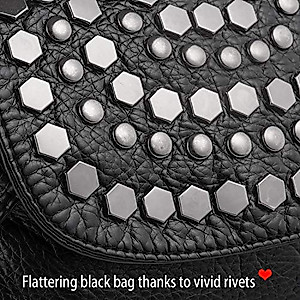 LaRechor Medium Crossbody Bag Multiple Pocket Women Shoulder Purse with Rivets Black