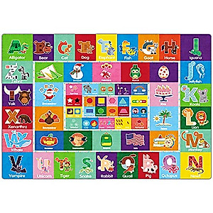 PartyKindom Kids Play Rug Mat Playmat with Non-Slip Design Playtime Collection ABC, Shape, Season, Month, Opposite and Animal Educational Area Rug for Kids Bedroom Playroom (78.7 x 59 inch)