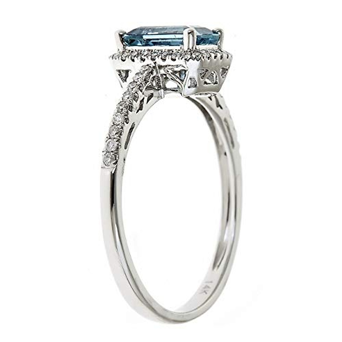 Gin & Grace 10K White Gold Genuine Aquamarine Ring with Diamonds for Women | Ethically, authentically & organically sourced (Emerald-Cut) Shaped Aquamarine Hand-Crafted Jewelry for her.