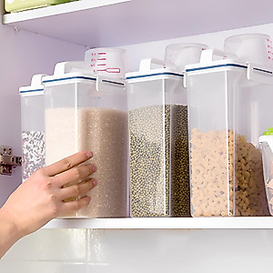 MIVIDE 3 Pack 9.8 Lbs Rice Storage Container, Rice Dispenser Storage Containers, Kitchen Cereal Containers Dispenser with Measuring Cup for Cereal, Oatmeal, Dry Pet Dog Food