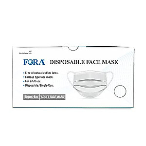 FORA Disposable Face Masks, Soft on Skin, Breathable Face Mask 3ply Adjustable Elastic Earloop Face Cover Mask for Women and Men(50pcs)