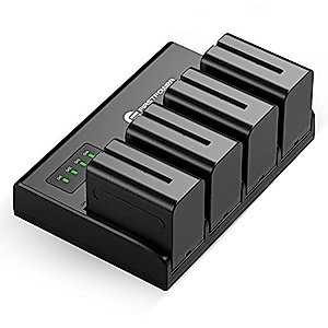 FirstPower 4 Pack NP-F970 Batteries and 4-Channel Charger Compatible with Sony NP F970, F960, F950, F930, F770, F750, F570, F550, F530, F330 and Sony Handycams, Field Monitor, Video Light