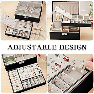 SYCARON 2023 Upgraded Jewelry Organizer Box for Women Girls, Large Travel Jewellry Organizer Case 2 Layer PU Leather Soft Lining with Lock for Rings Earrings Necklace Bracelets, Black