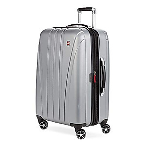 SwissGear 7585 Hardside Expandable Luggage with Spinner Wheels, Silver, Checked-Medium 23-Inch