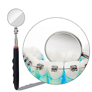 KABUDA 4PCS Telescoping Inspection Mirror LED Lighted Inspection Mirror for Mechanic Checking Vehicle, Car, Eyelashes, Mouth, Small Parts Observation (Extendable, Rectangle & Round)