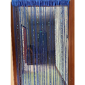 ZiDeTang Beaded Door Curtain Tassel Room Divider (39.30" x 78.50", Dark Blue)