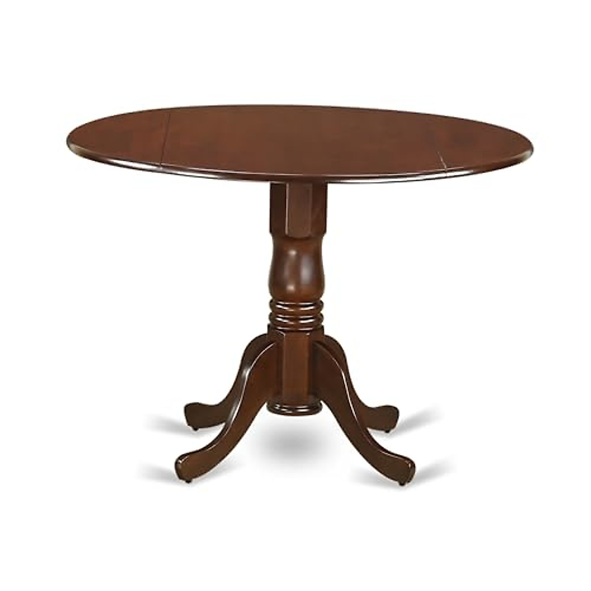 East West Furniture DMBA5-MAH-18 5 Piece Dining Room Furniture Set Includes a Round Dining Table with Dropleaf and 4 Brown Linen Linen Fabric Upholstered Chairs, 42x42 Inch, Mahogany