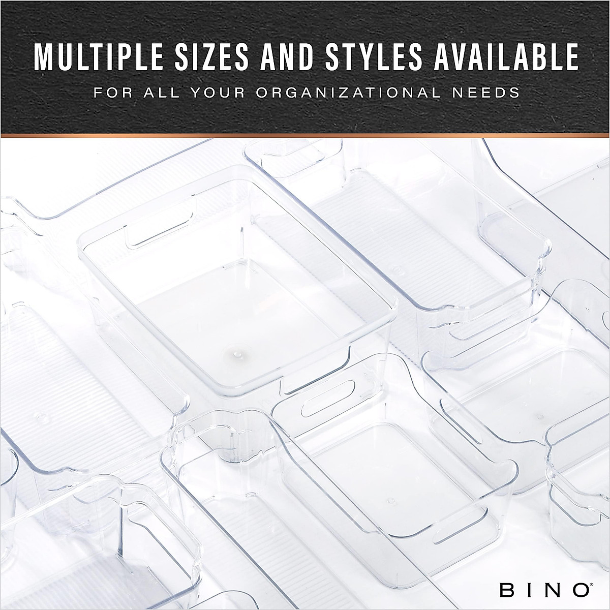 BINO | Plastic Organizer Bins, Small - 4 Pack | The SOHO Collection | Multi-Use Organizer Bins | Pantry Organizer & Freezer Organizer Bins | Plastic Storage Containers | Bins for Home & Kitchen Org