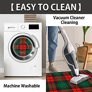 FengQuGou Christmas Balfour Plaid Half Round Doormat Red Green Washable Semi Circle Area Rug Non Slip Absorbent Half Moon Rug for Indoor Outdoor Bathroom Kitchen Living Room Fireplace Floor Mat