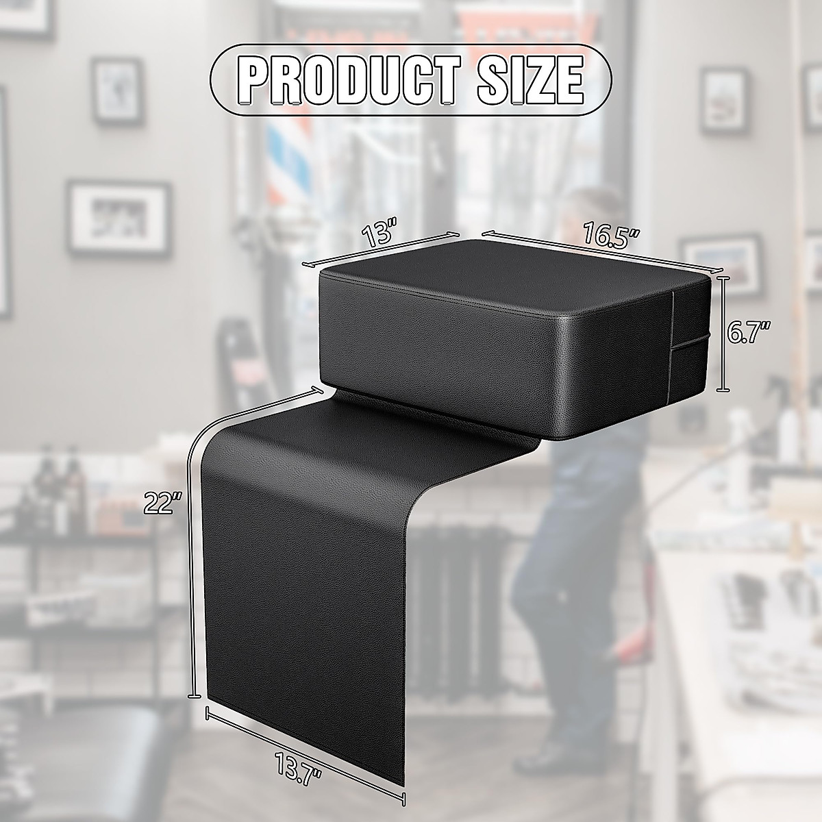 PENNYNANA Salon Booster Seat Leather Cushion for Kids Child Hair Cutting, Oversize Barber Booster Seat for Salon Styling Chair, Barber Beauty Salon Spa Equipment（13"X16.5"X6.7"）, Black