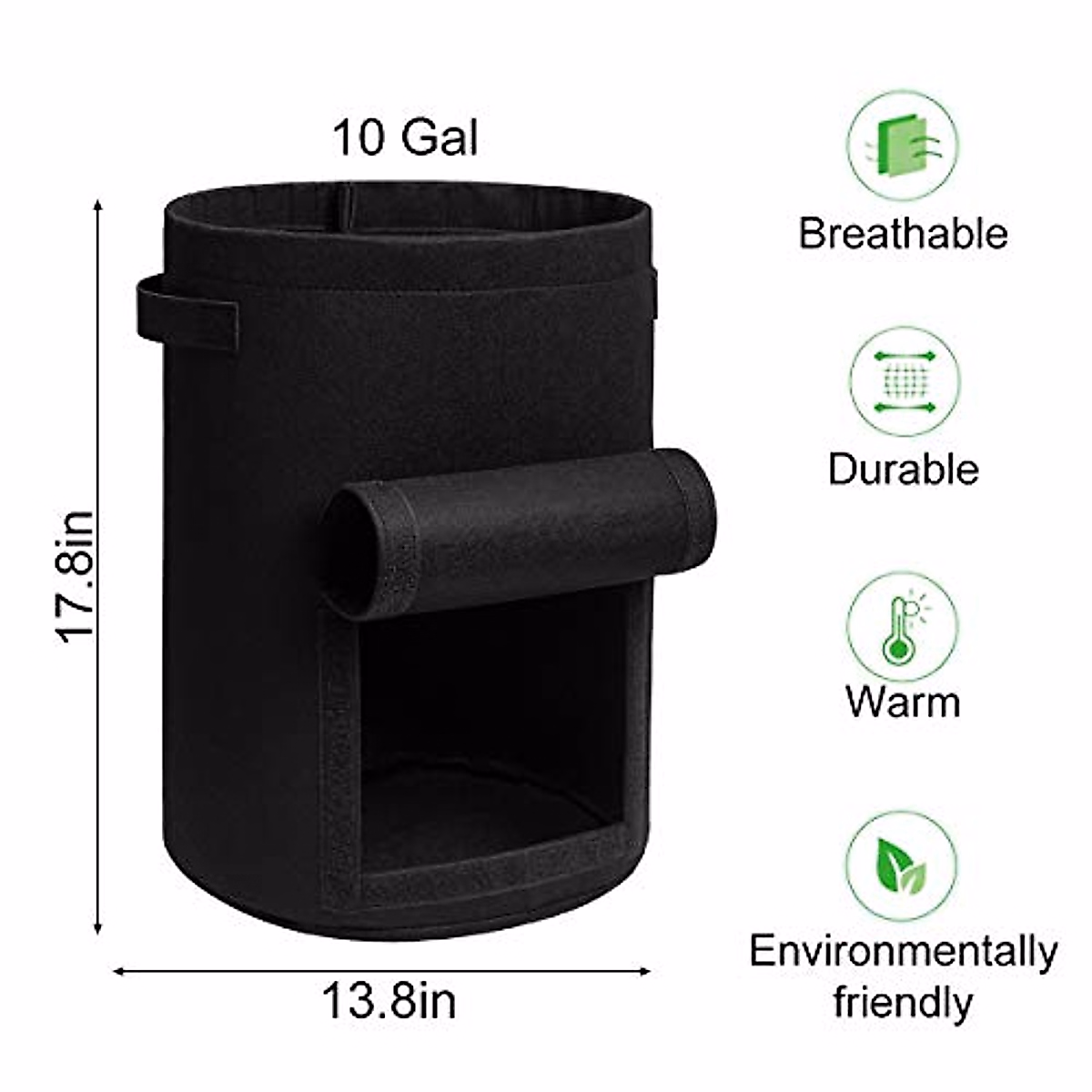 Homyhoo Potato Grow Bags with Flap 10 Gallon, 4 Pack Planter Pot with Handles and Harvest Window for Potato Tomato and Vegetables, Black and Gray