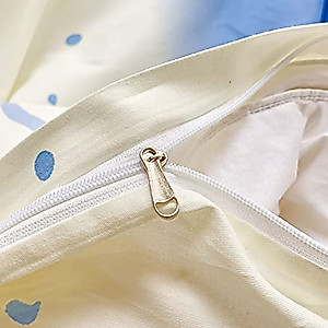 BlueBlue Rabbit Kids Duvet Cover Set Twin, 100% Cotton Bedding for Boys Girls Teens Single Bed, Cartoon Bunny Blue Heart on White, 1 Cute Kawaii Comforter Cover 2 Pillowcase (Twin, Rabbit Blue)