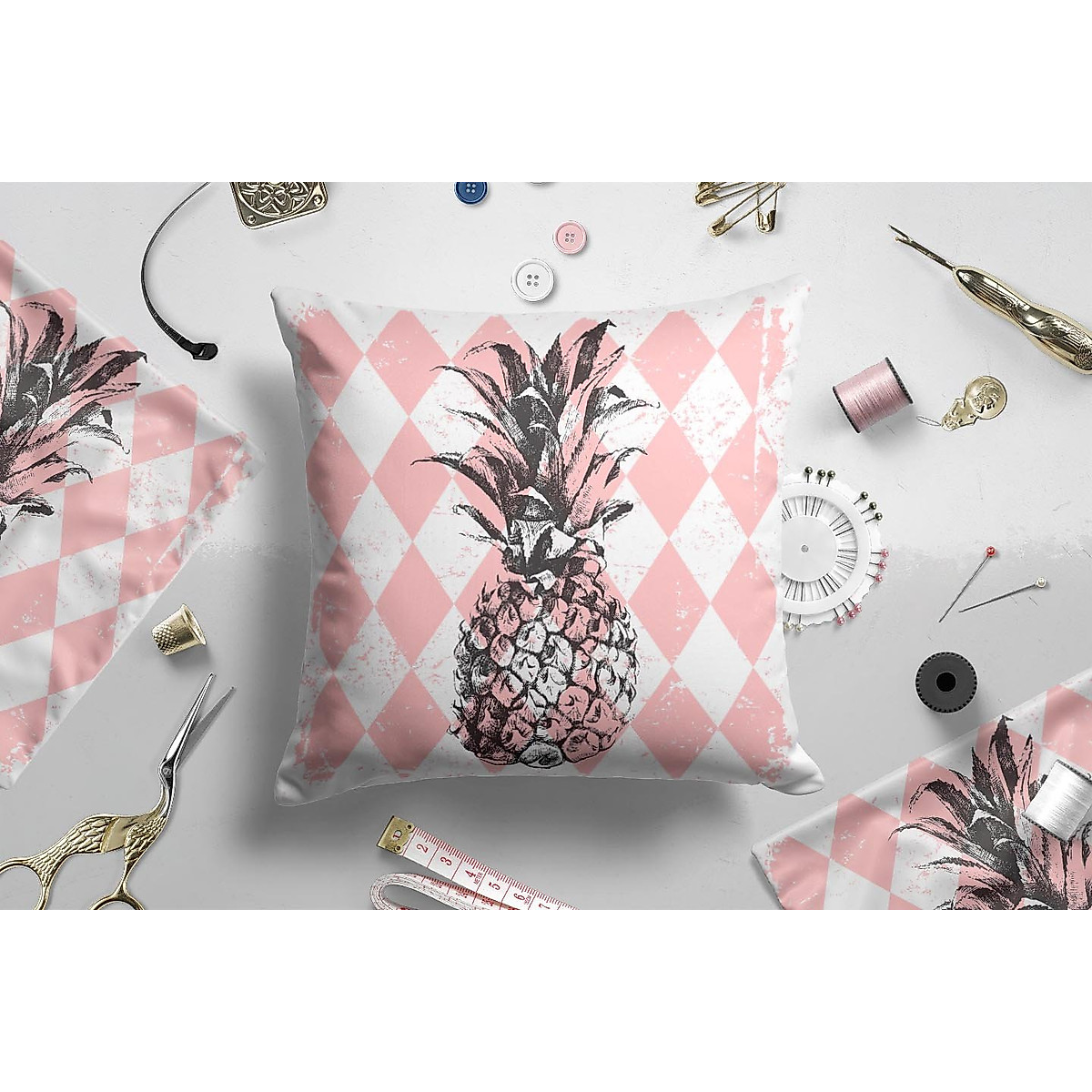 iiRov Summer Design Ink-Fuzed Decorative Throw Pillow - Tropical Summer Pink Pineapple v1