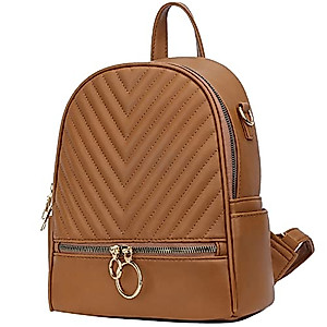 KKXIU Convertible Mini Leather Backpack Purse For Women and Ladies Small Quilted Daypack with Colorful Strap (A-brown)