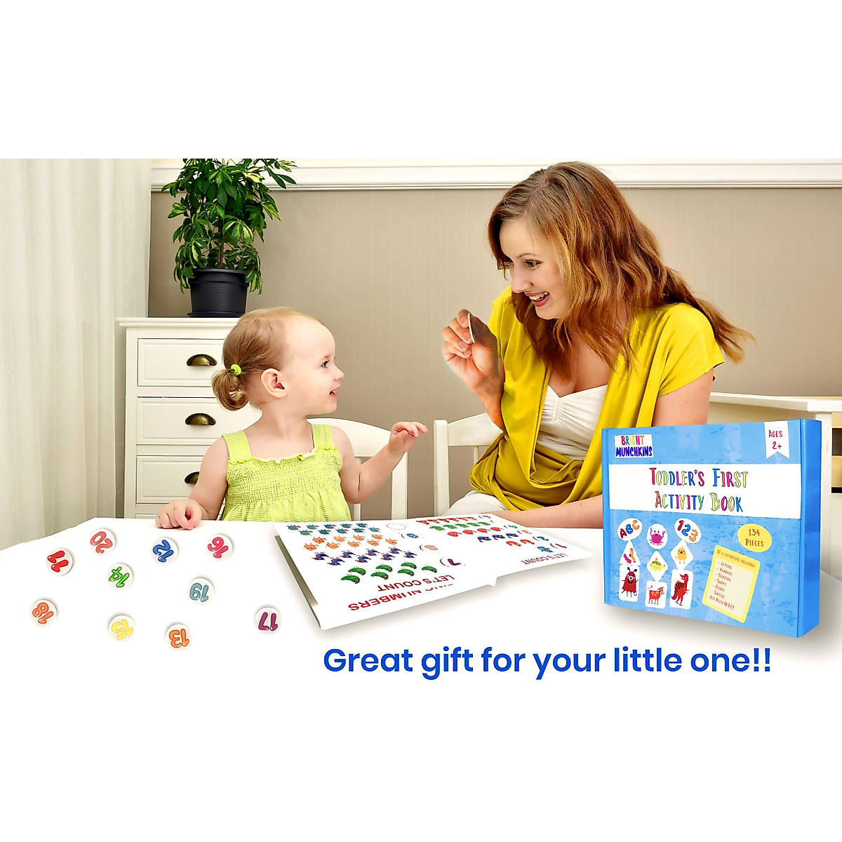 Bright Munchkins Toddler Busy Book - Preschool Learning Activities Book for Ages 2-4, Preschool Toddler Learning Toys & Montessori Toys, Autism Sensory Toys, 134 Piece Set with 10+ Activities