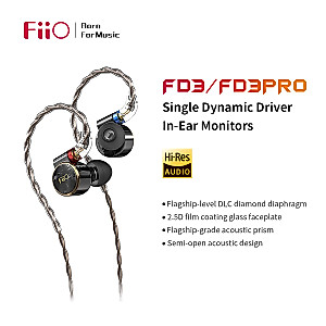 FIIO FD3 PRO Earphones in-Ear Earbuds High Resolution 1DD Deep Bass Detachable MMCX Connector with 2.5/3.5/4.4mm Plugs DLC Black