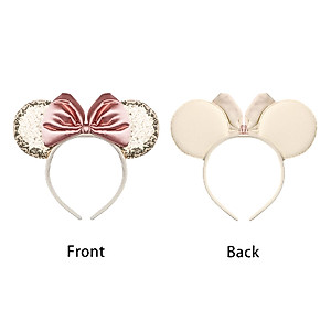 ZYTJ 2 Pcs Mouse Ears Headbands,Shiny Bows Mouse Ears Headbands for Birthday Parties, Themed Events, A Perfect Addition to Your Trip Essentials and Accessories for Women Neutral-pinkbow