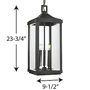Progress Lighting Gibbes Street Collection 3-Light Clear Beveled Glass New Traditional Outdoor Hanging Lantern Light Textured Black 23.75x9.50x9.50