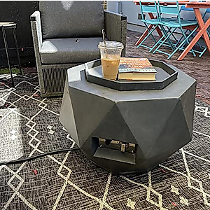 Kante Concrete Propane Fire Pit Table, 50,000 BTU Geometric Table with Tray Style Lid for Outside Patio Garden Decor, 25'' D X 18.5'' H Smokeless Gas Pit, Come Dust Covers, Charcoal (A-GF002-C60121)
