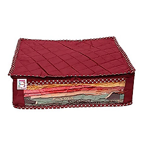 atorakushon Fabric Foldable Saree Covers Garments Clothes Storage Bag Wardrobe Organizers With Double Zip Lock For Lehenga Suit Dress Accessories 4 Pieces Maroon