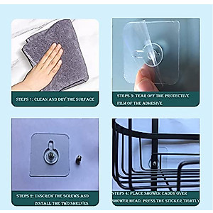 kinla Rustproof Shower Caddy 2 Tier Bathroom Organizer with Hooks and Shelves - Overhead Hanging Storage Rack for Shampoo, Soap, Razor, and Washcloth (Black)