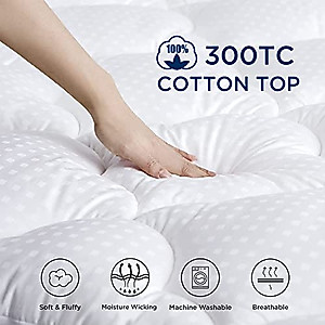 Bedsure King Mattress Pad Deep Pocket - Pillow Top Mattress Topper King Size, Cooling Cotton Quilted King Mattress Cover Stretches up to 21" Deep, Padded Pillow Top with Fluffy Down Alternative Fill