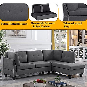 Flesser Small Sectional Sofa with Chaise Lounge Sofa and Convertible Ottoman L Shape Living Room Small Couches 3 Seat Sofa Couch for Home Office, Right Facing Couch in Dark Grey