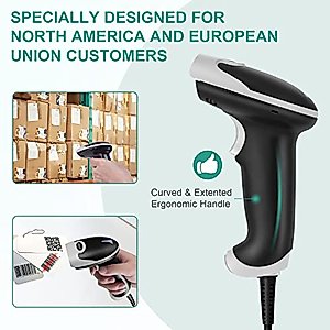 QR USB Barcode Scanner Wired Handheld Bar Code Scanner Reader JRHC Handheld USB Barcode Scanner Wired Automatic 2D 1D Bar Code Reader Plug and Play for Supermarket, Convenience Store, Warehouse…