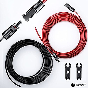 GearIT 10AWG Solar Extension Cable (100FT Black - 100Ft Red) Male to Female Solar Connectors with Adapter Tool Kit, Solar Panel Renewable Energy, 10 Gauge Pure Copper Extension Cord, 100 Feet